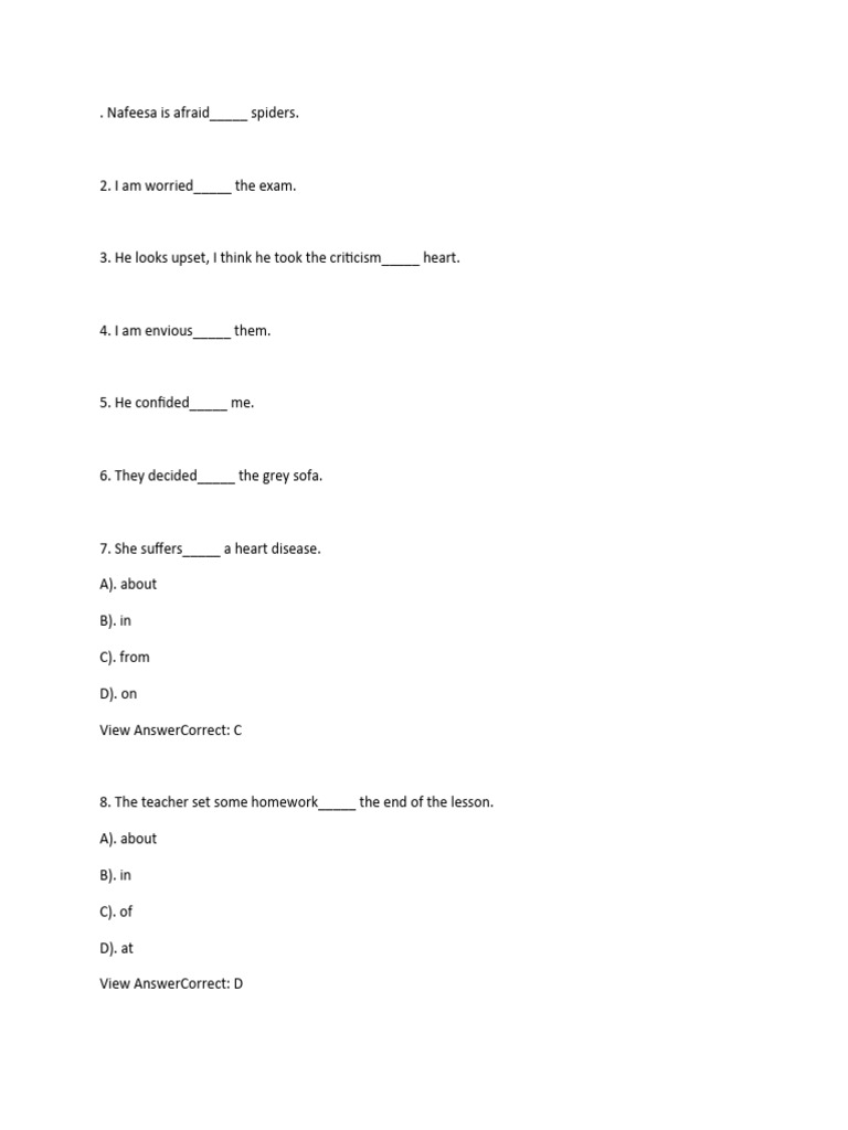 Prepositions MCQs | Download Free PDF | Multiple Choice | English Language