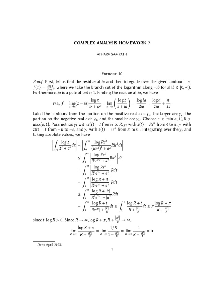Complex Analysis Spring 2023 HW 8 | PDF | Mathematics | Complex Analysis