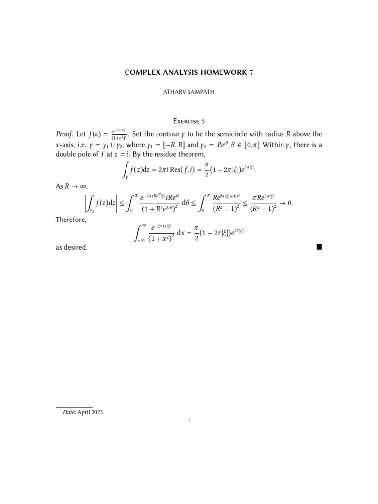 Complex Analysis Spring 2023 HW 7 | PDF | Complex Number | Mathematical Analysis