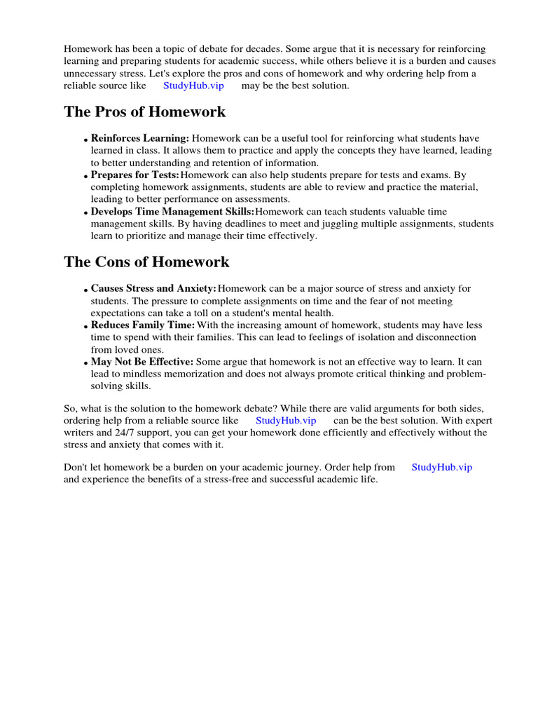 The Homework Debate Pros and Cons | Download Free PDF | Homework | Schools