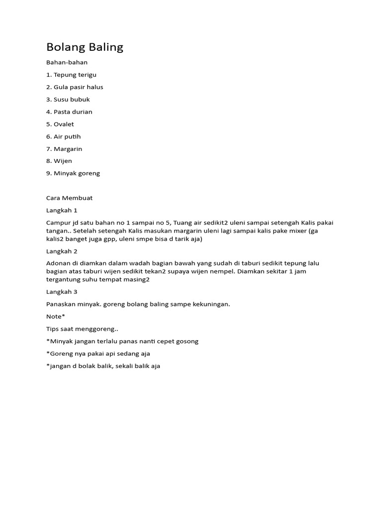 Resep Bolang Baling dan Cakwe | PDF