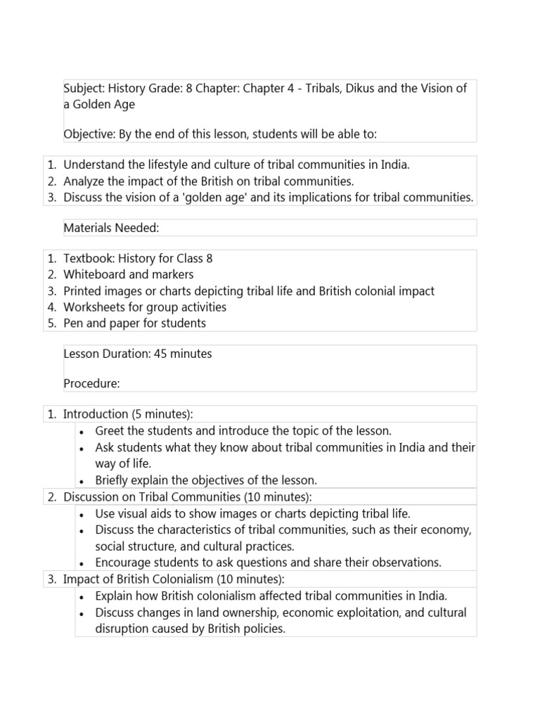 Lesson Plan CH 4 Class 8 | Download Free PDF | Weaving | Lesson Plan