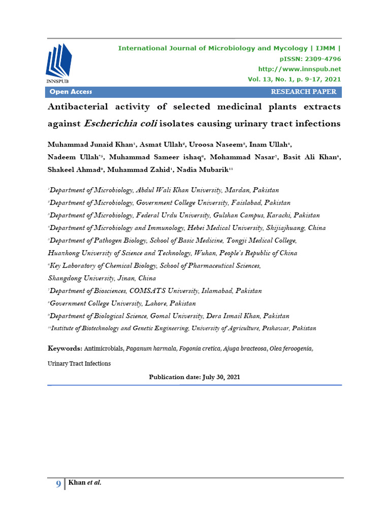 Antibacterial Activity of Selected Medicinal Plants Extracts Against ...