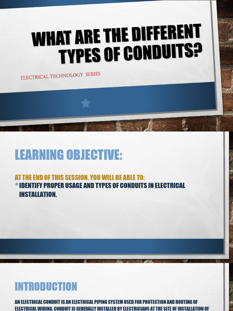 Types of Conduits Pp03 | PDF | Electrical Wiring | Pipe (Fluid Conveyance)