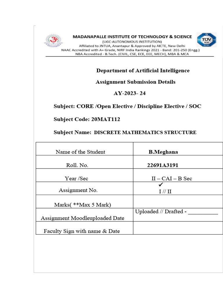 DMS Assignment-1 | PDF | Logic Gate | Mathematical Logic