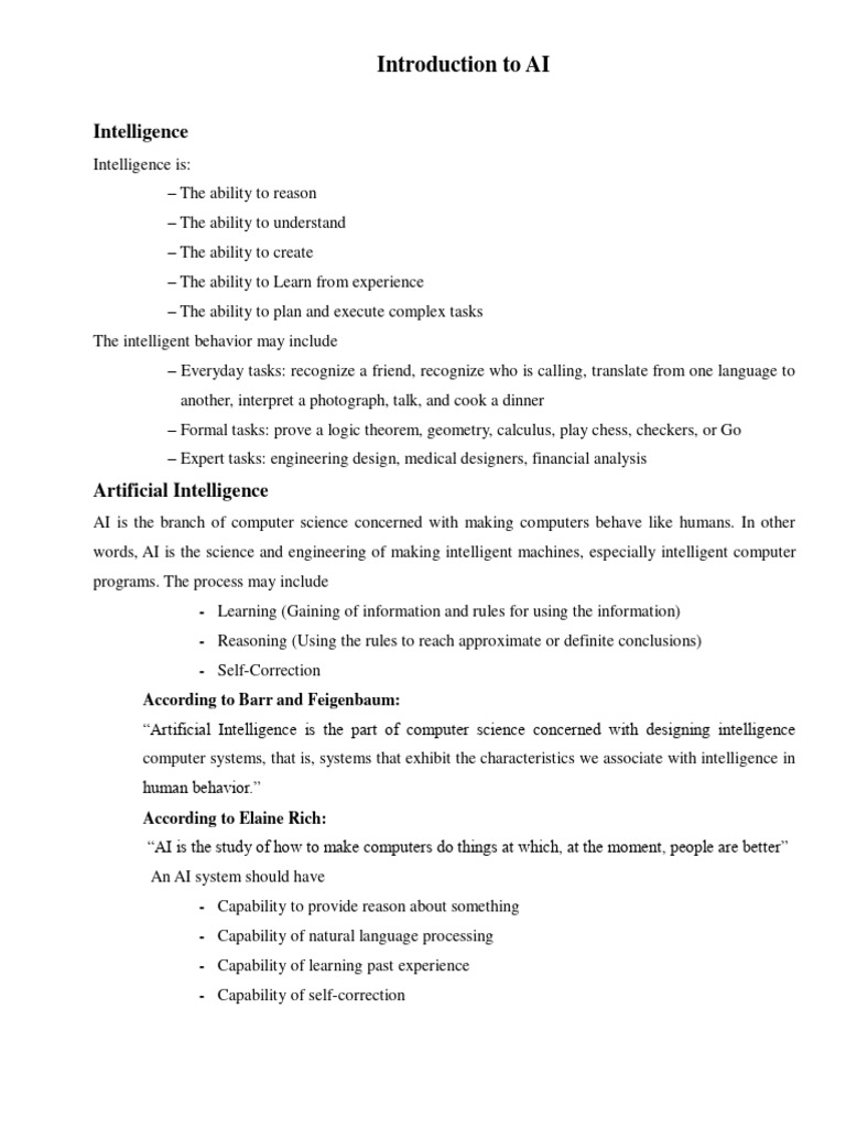 Introduction To AI | PDF | Intelligence (AI) & Semantics | Artificial Intelligence