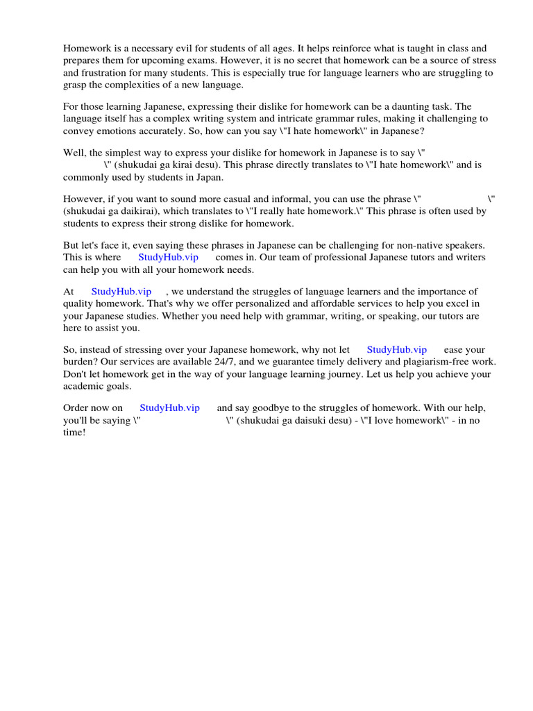 How To Say I Hate Homework in Japanese | PDF | Japanese Language ...