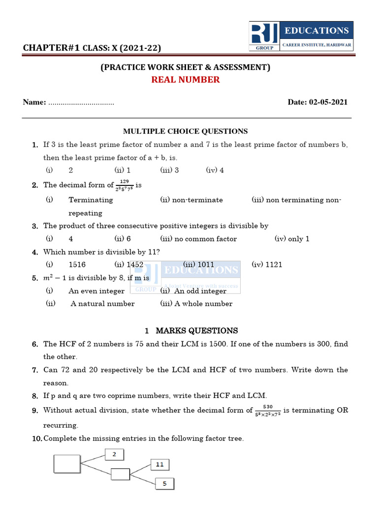 Worksheet Real Numbers | PDF | Numbers | Elementary Mathematics