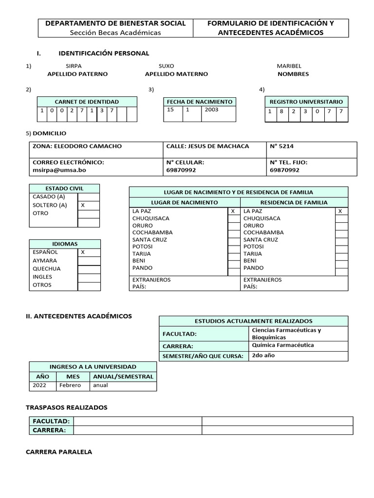 FORMULARIO DE BIENESTAR SOCIAL | PDF