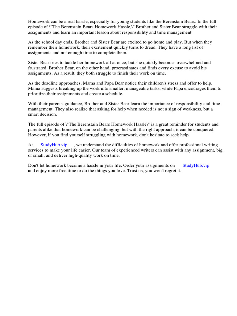 The Berenstain Bears Homework Hassle Full Episode | PDF | Berenstain ...