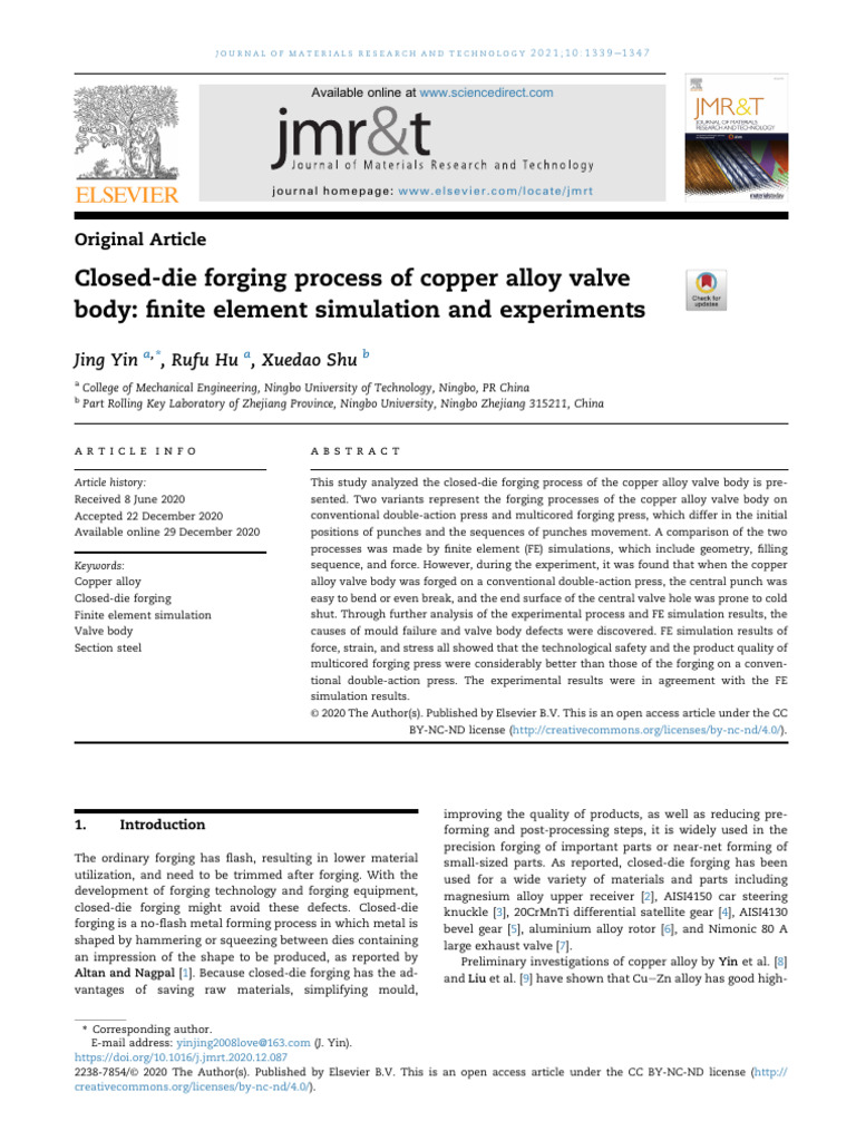 Copper Alloy Valve Body Forging Study | PDF | Forging | Deformation ...