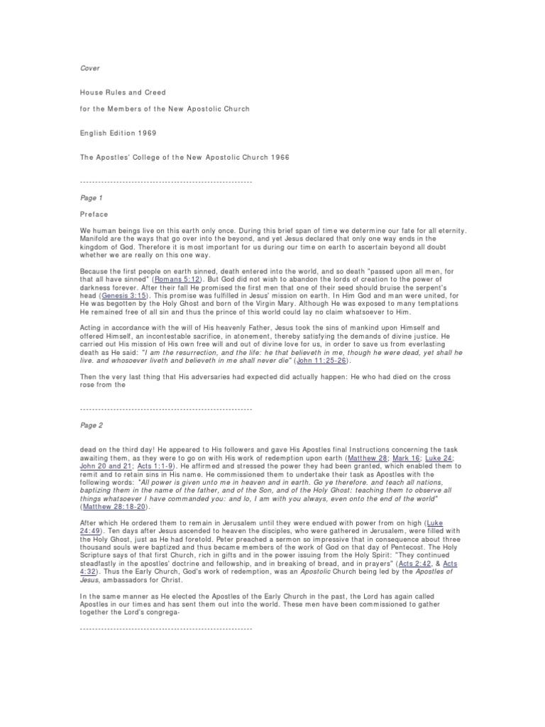 New Apostolic Church House Rules 1969 | PDF | Christian Church | Eucharist
