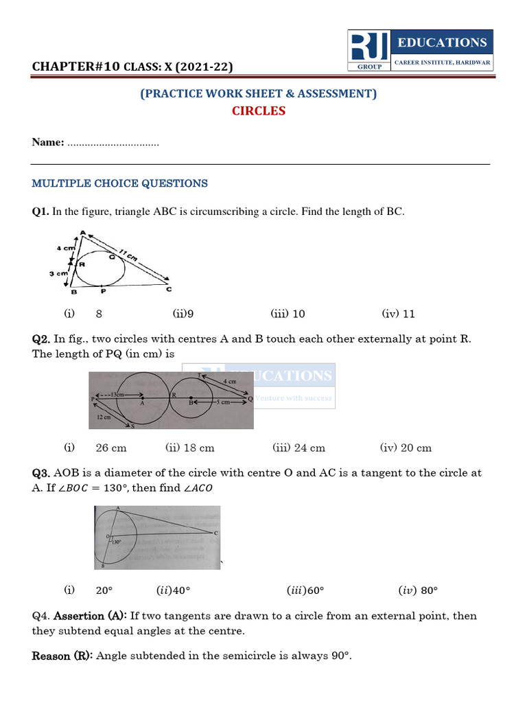10. Circles worksheet | PDF | Circle | Angle