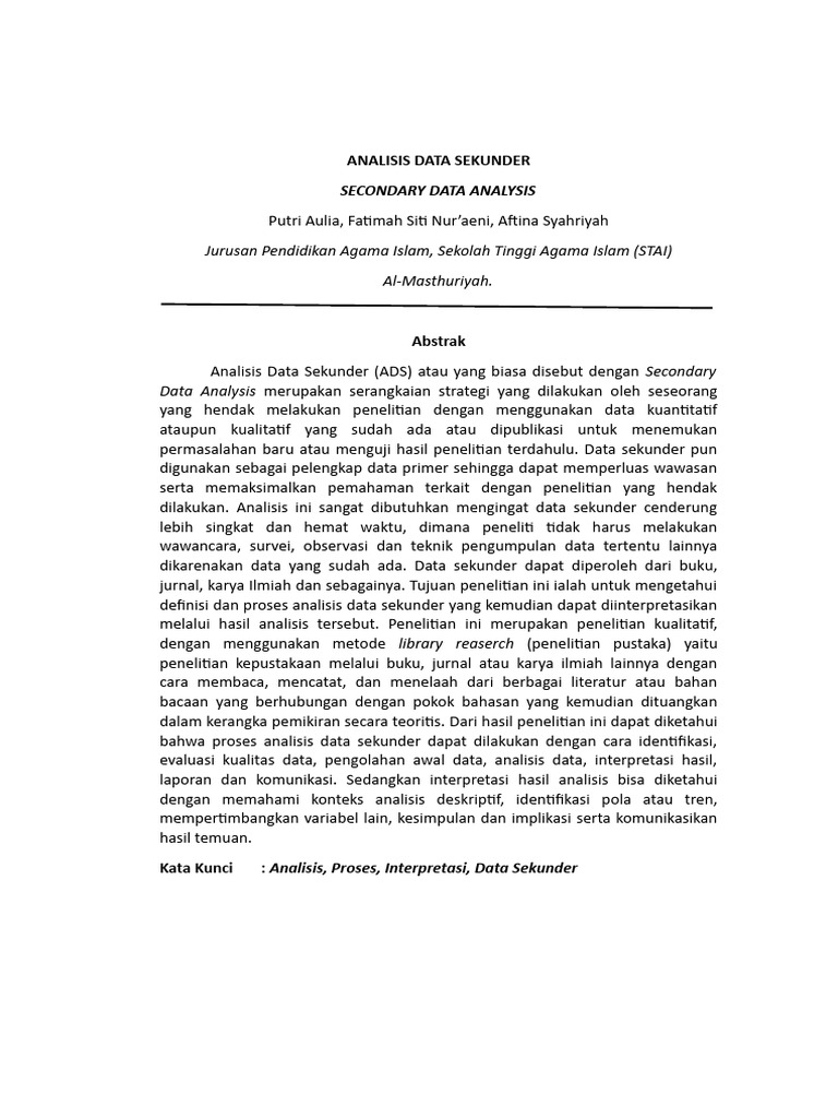 PAI V.2 - Kel. 11 - Analisis Data Sekunder | PDF | Sains & Matematika