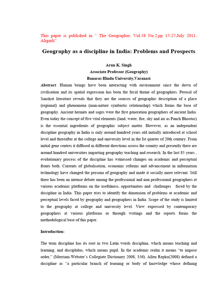 Geography As A Discipline in India Probl | PDF | Geography | Science