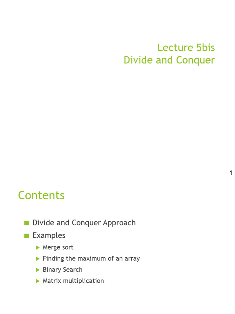 Lecture 5bis - Divide and Conquer | PDF | Matrix (Mathematics) | Mathematics