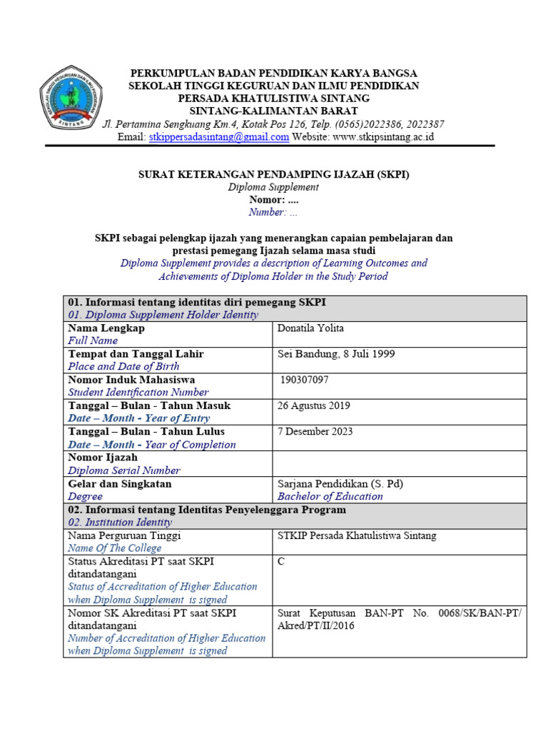 SKPI - Donatila Yolita Baru | PDF