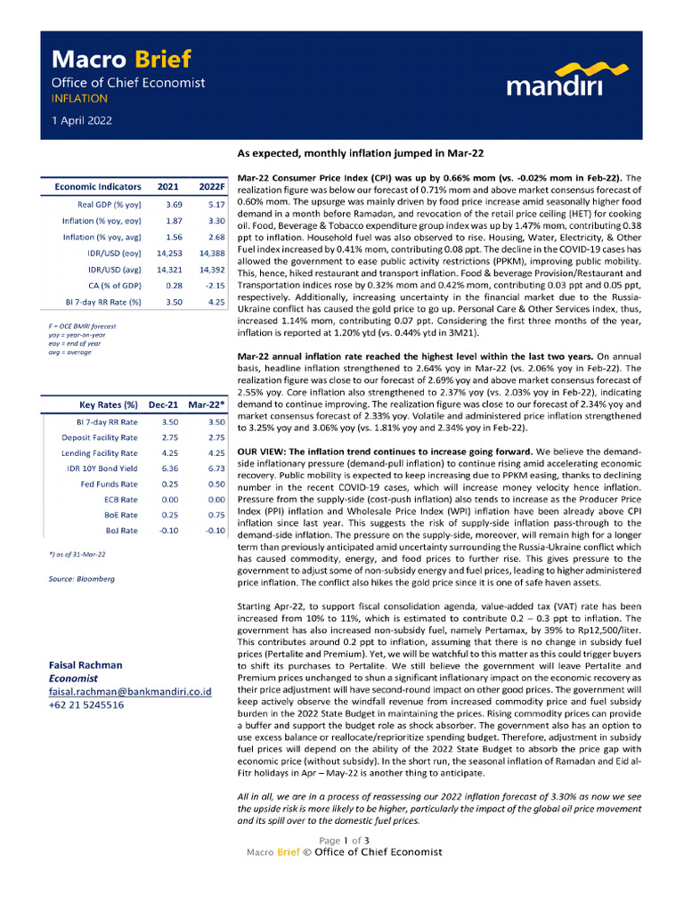 Macro Brief (Mar-22 Inflation) - OCE BMRI | PDF