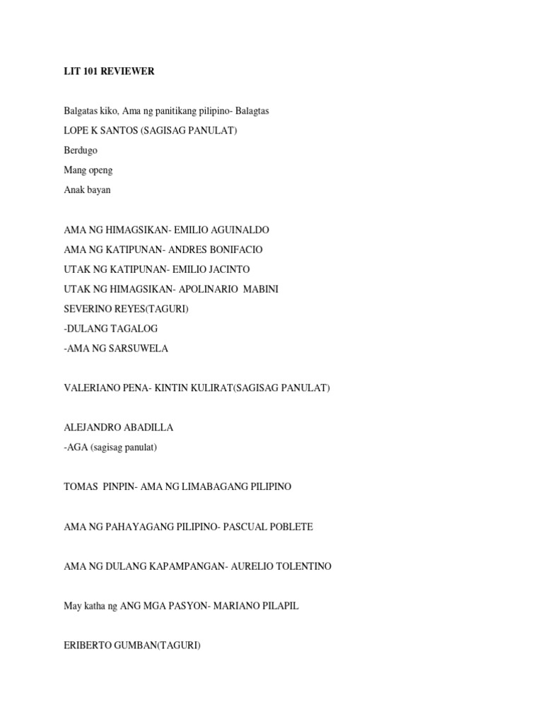 Lit 101 Reviewer | PDF