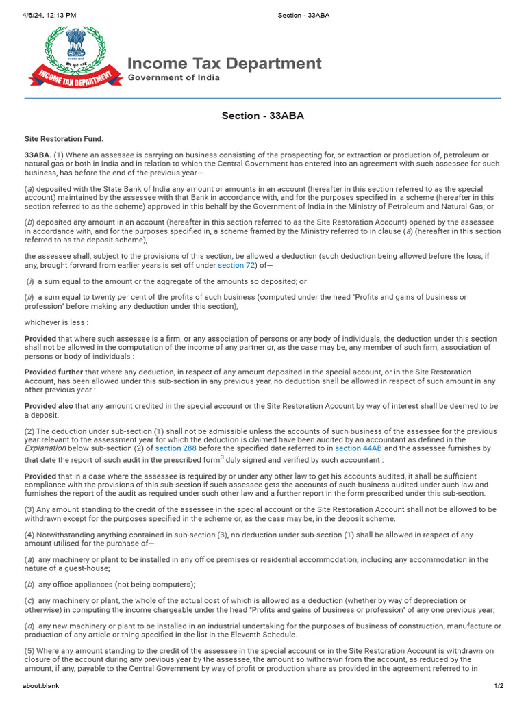 Section - 33ABA | PDF | Tax Deduction | Income Tax
