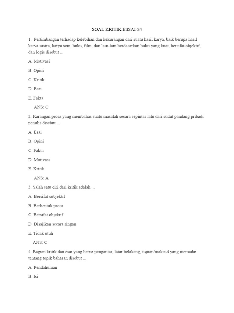 Soal Kritik Essai-24 | PDF | Fiksi Umum