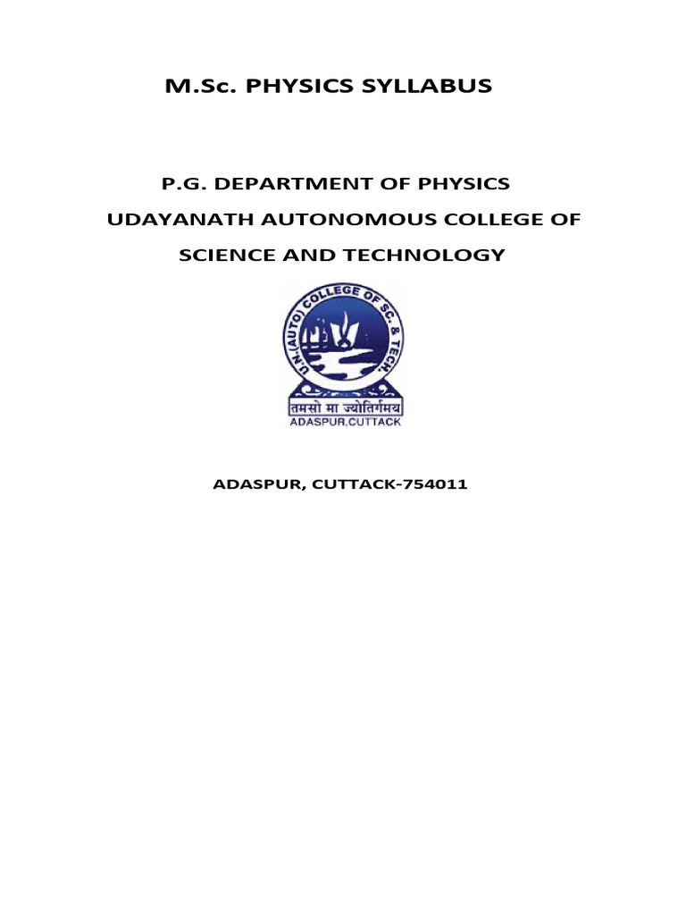 M. Sc. Phy Syllabus | PDF | Hamiltonian Mechanics | Spin (Physics)