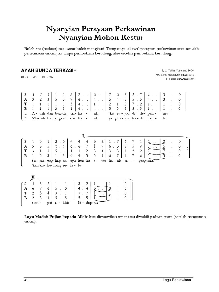 Lagu Mohon Restu Pernikahan Katolik | PDF