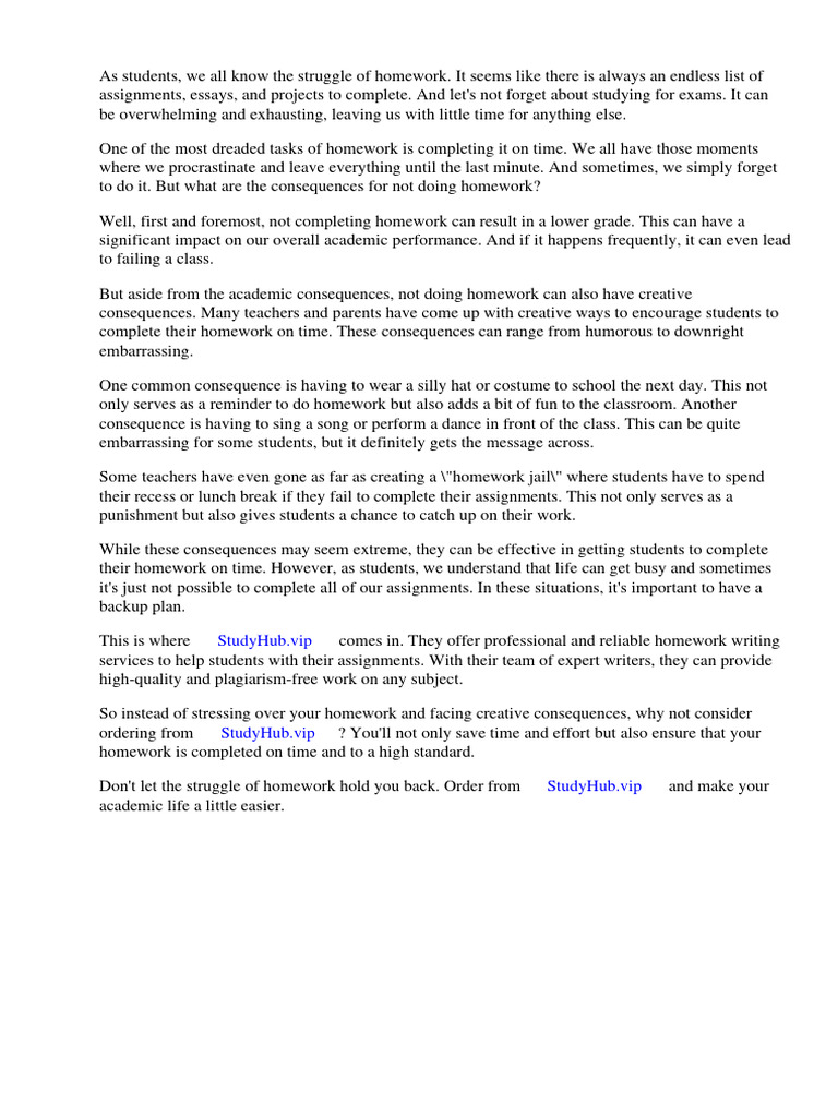 Creative Consequences For Not Doing Homework | PDF | Homework | Teachers