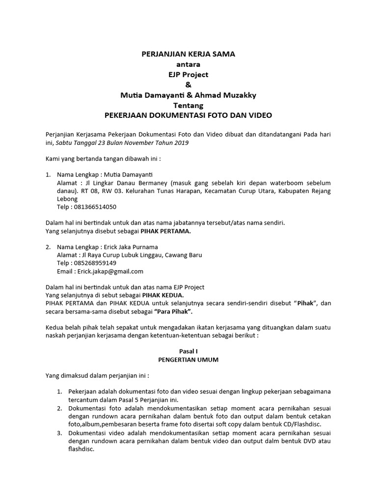 Kontrak Kerja Wedding Mutia | PDF