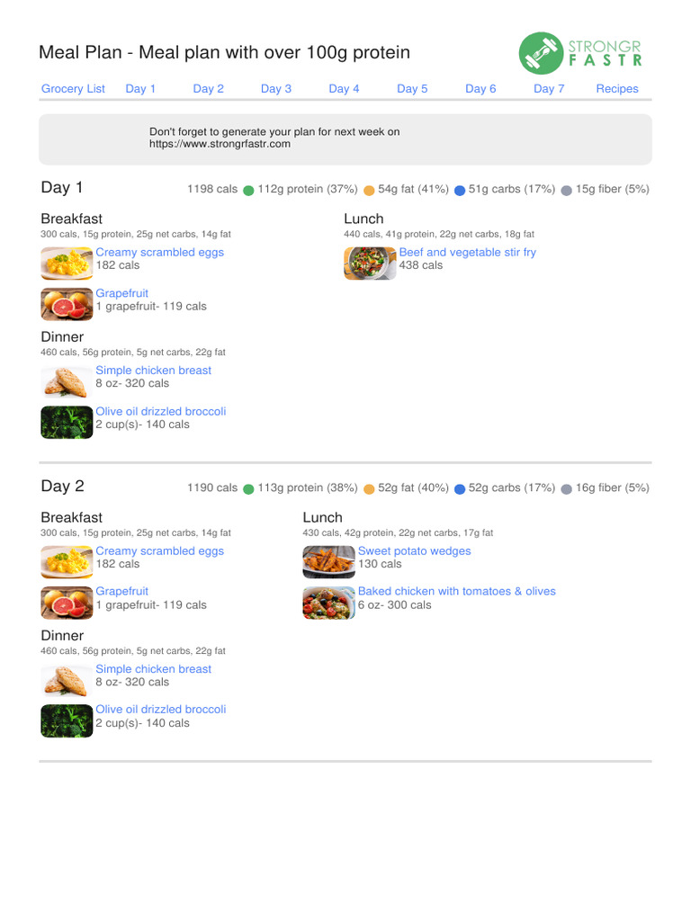Meal Plan With Over 100g Protein | PDF | Grilling | Stir Frying
