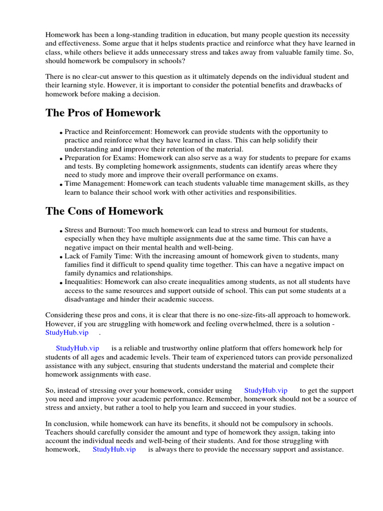 Should Homework Be Compulsory in Schools | PDF | Homework | Teachers