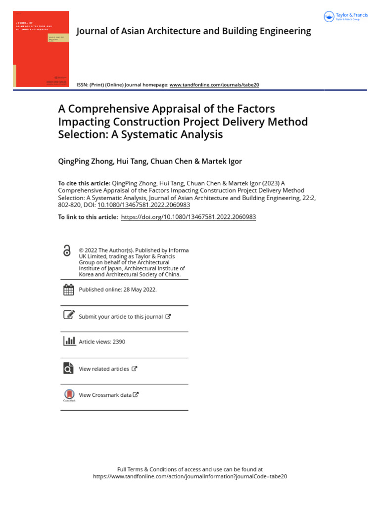 A Comprehensive Appraisal of The Factors Impacting Construction Project ...