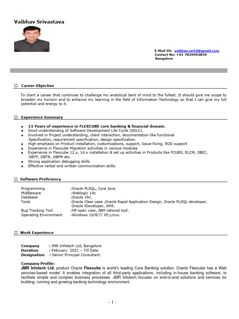 Vaibhav Srivastava CV | PDF | Oracle Corporation | Java (Programming Language)