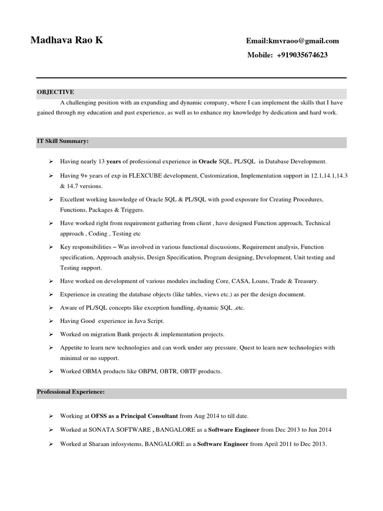 Kmvraoo Resume | Download Free PDF | Pl/Sql | Sql