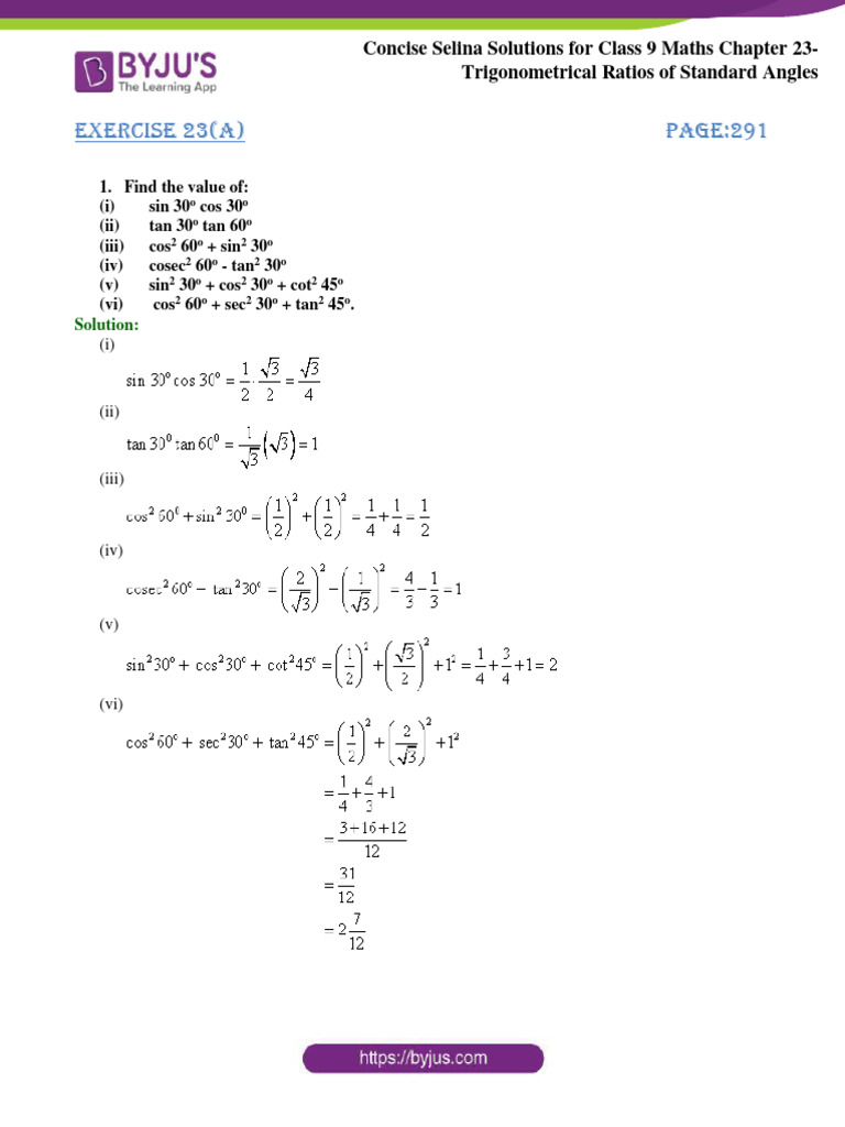 Class 9 Trigonometry Solutions | PDF | Trigonometry | Trigonometric ...