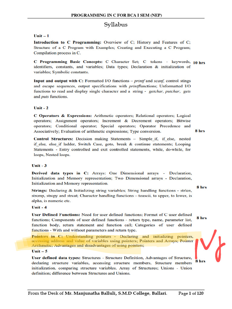 C Programming Syllabus for BCA I Sem | PDF | Data Type | C (Programming ...