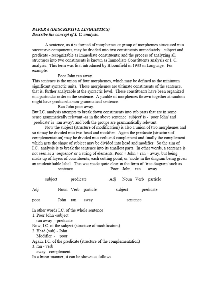 Paper 6 (Descriptive Linguistics) Describe The Concept of I. C ...
