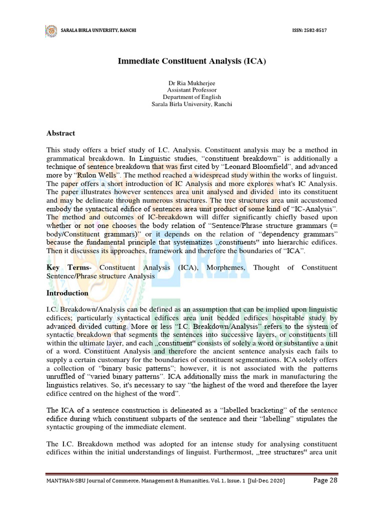 Immediate Constituent Analysis (ICA) - Ria Mukherjee | PDF | Phrase | Syntax