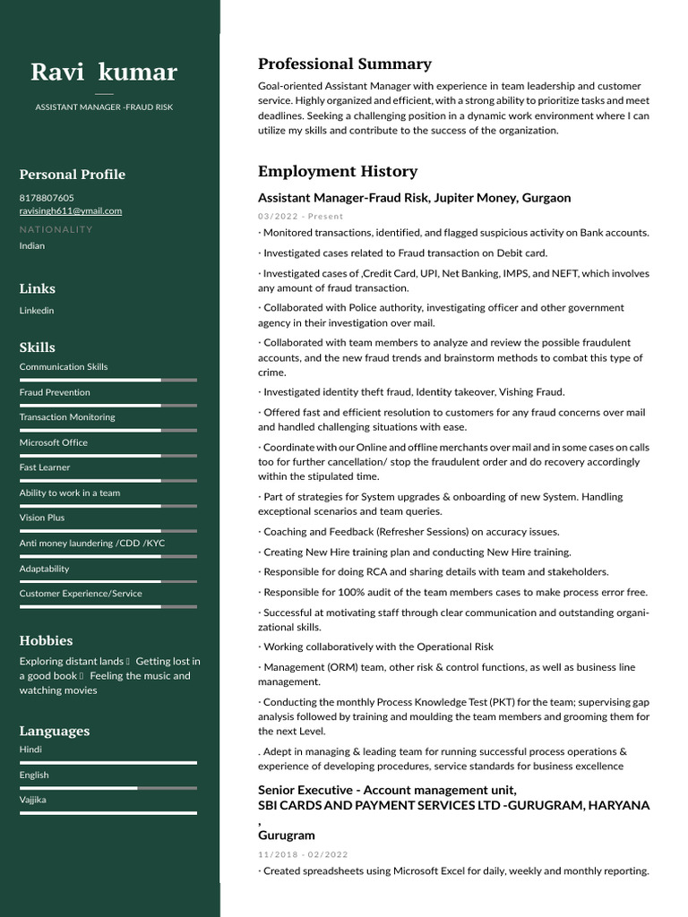 Ravi Kumar: Fraud Risk Management Expert | PDF | Credit Card | Fraud