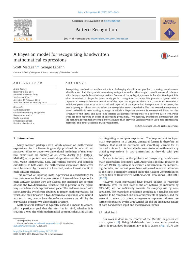 A-Bayesian-model-for-recognizing-handwritten-mathematic_2015_Pattern-Recogni | PDF | Parsing ...