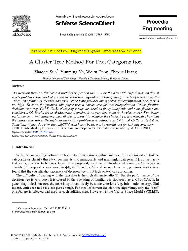 A Cluster Tree Method For Text Categorization - 2011 - Procedia Engineering | PDF | Cluster ...