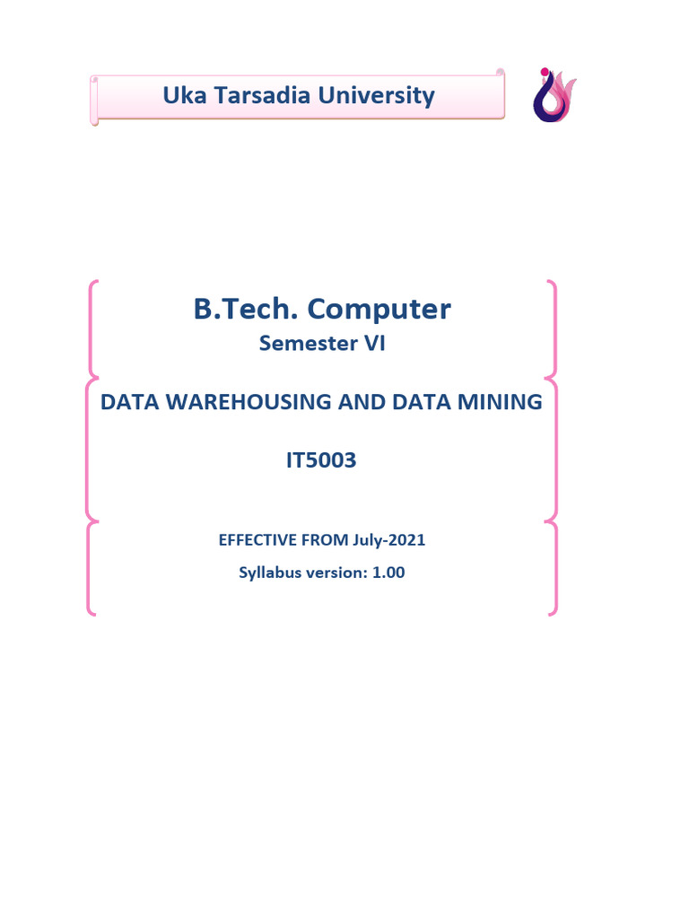 Data Warehousing & Mining Syllabus IT5003 | PDF | Cluster Analysis | Data Warehouse
