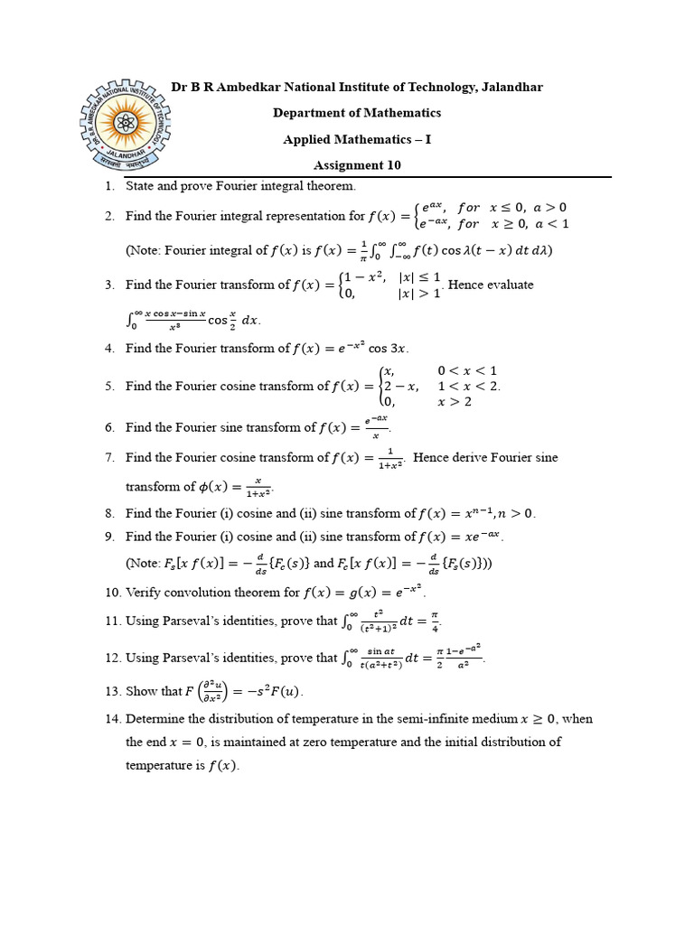 Assignment 10 | PDF | Fourier Transform | Applied Mathematics