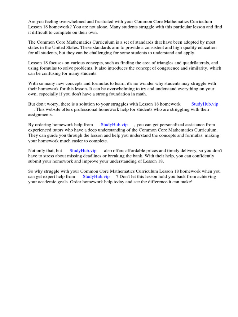Common Core Mathematics Curriculum Lesson 18 Homework | PDF ...