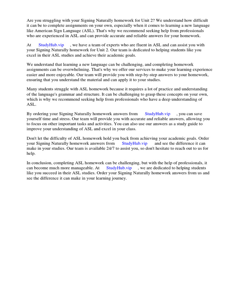 Signing Naturally Homework Answers Unit 2 | PDF | American Sign ... Signing Naturally Homework Answers Unit 2 | PDF | American Sign ...