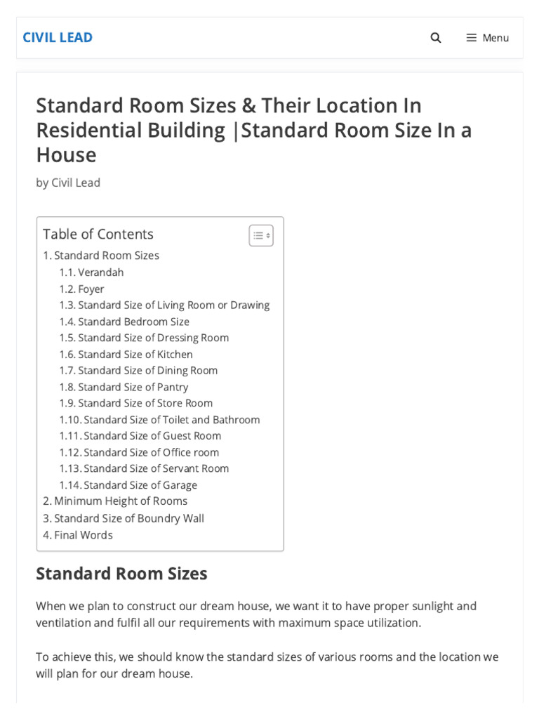 Standard Room Sizes in Residential Buildings | PDF | Room | Bedroom