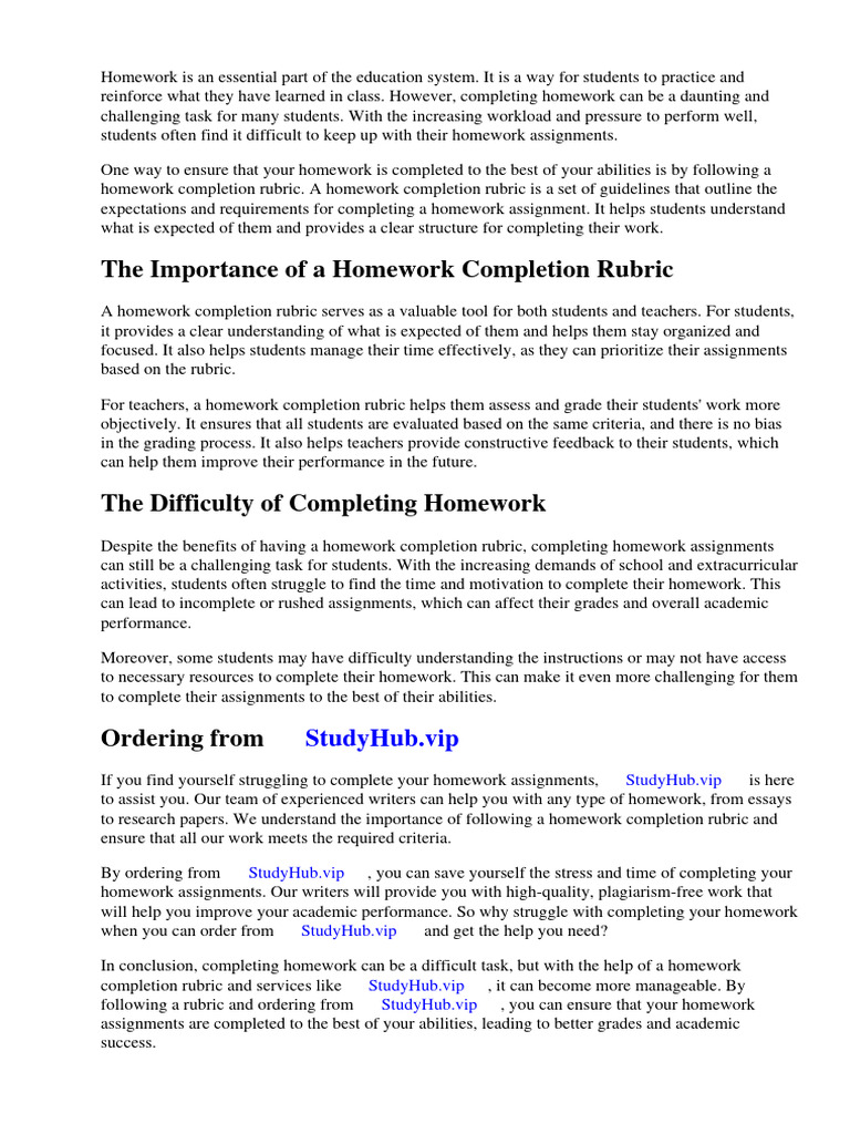Homework Completion Rubric | PDF | Rubric (Academic) | Homework