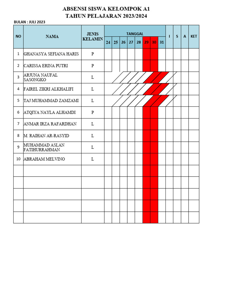 contoh form absensi siswa | PDF