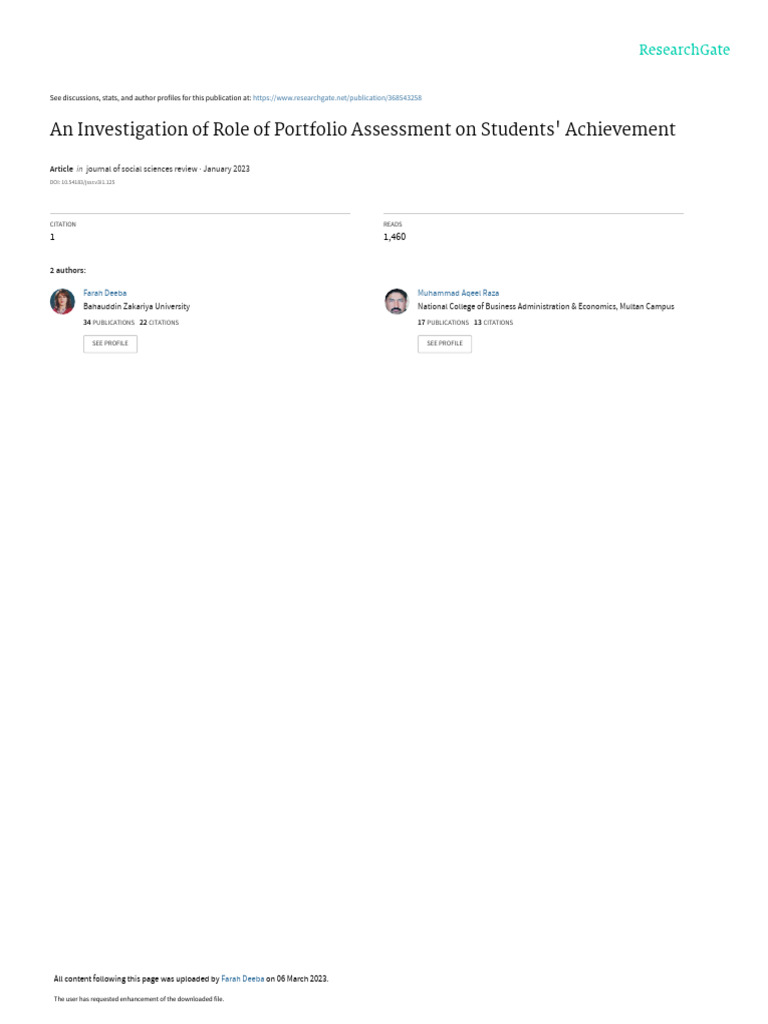 An Investigation of Role of Portfolio Farah Deeba | PDF | Educational ...