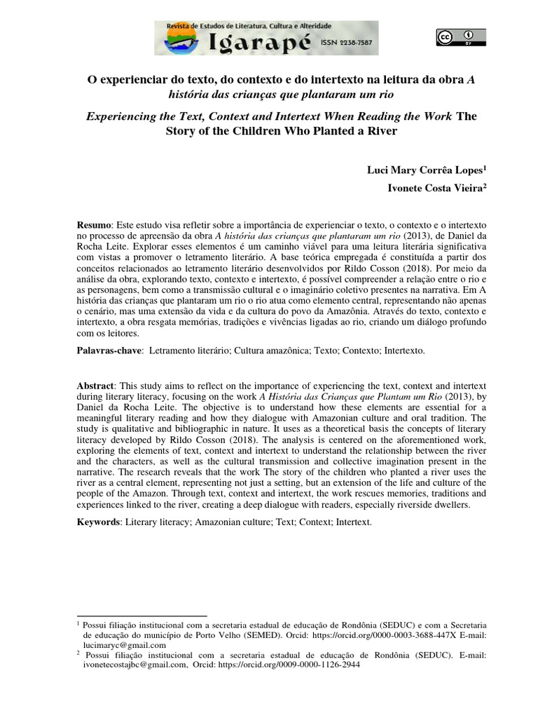 8 O Experienciar Do Texto, Do Contexto e Do Intertexto Na Leitura Da Obra A História Das ...
